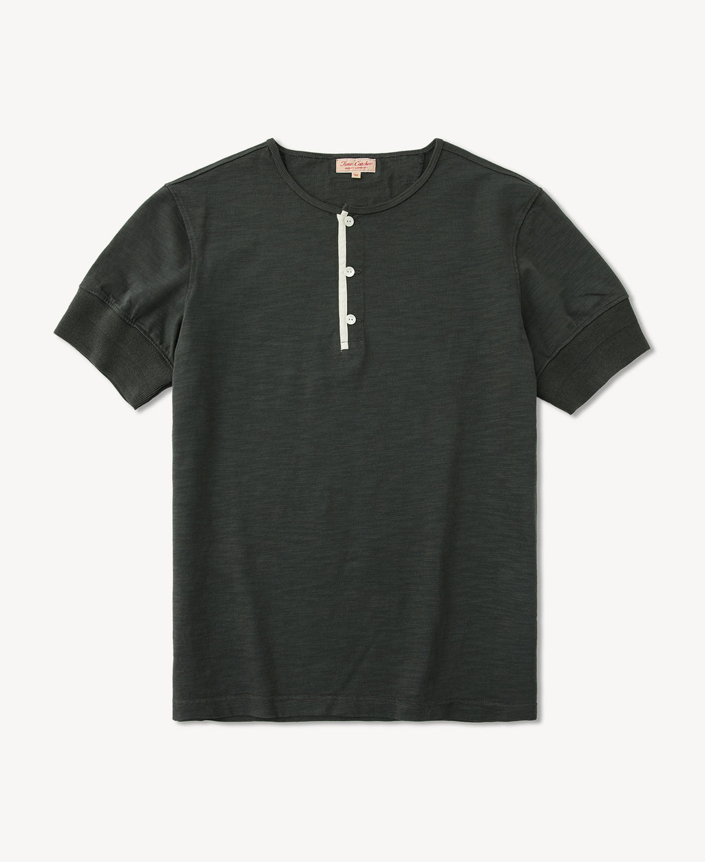 1900s Slub Cotton Henley Short Sleeve Shirt - Black | Time Catcher ...